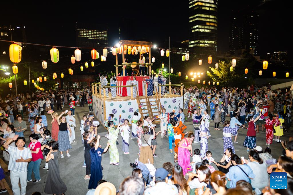 People celebrate upcoming Obon Festival in Tokyo, Japan-Xinhua