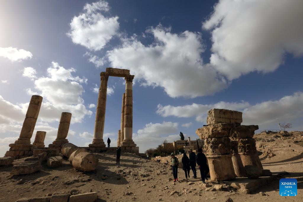Tourists visit Citadel archaeological site in Amman, Jordan-Xinhua